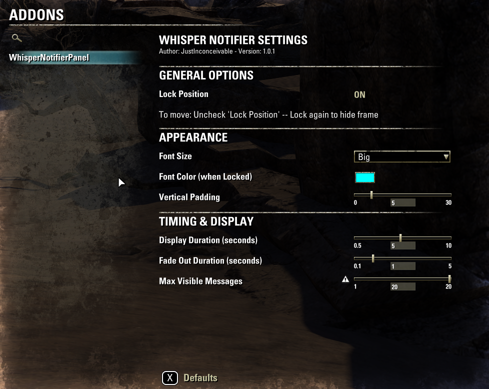 Whisper Notifier : Chat Mods : Elder Scrolls Online AddOns