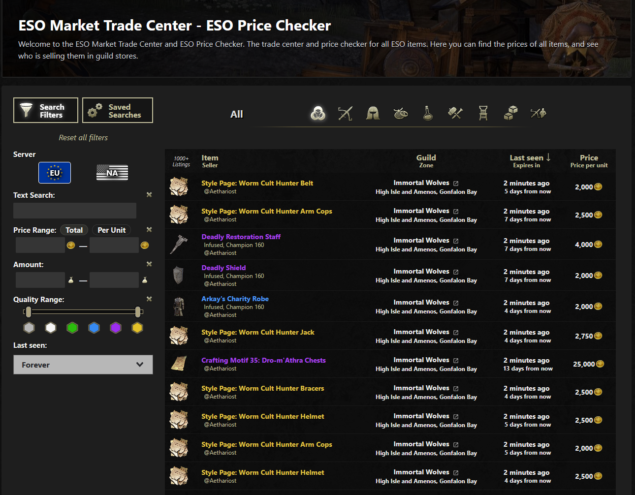 ESO-Hub Trading : Auction House & Vendors : Elder Scrolls Online AddOns