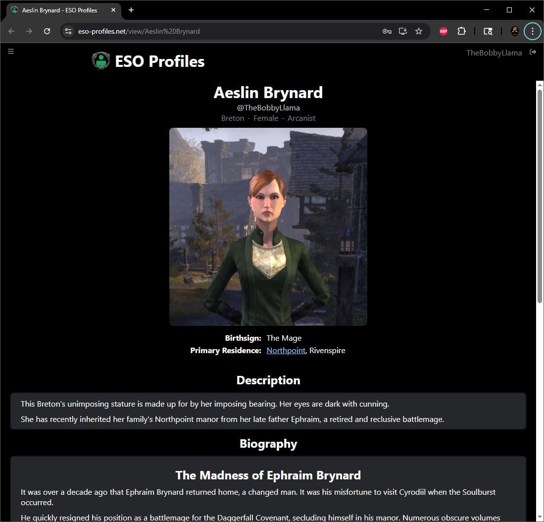 RP Profile Viewer : RolePlay : Elder Scrolls Online AddOns