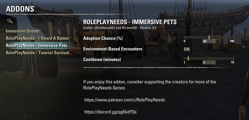 RolePlayNeeds - Immersive Pets! : RolePlay : Elder Scrolls Online AddOns