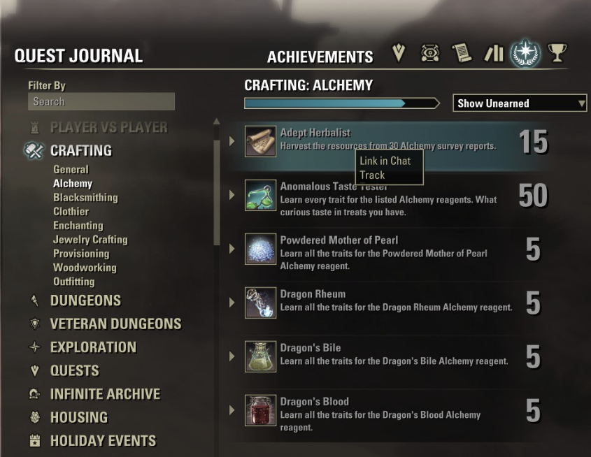 Achievement Bar : Character Advancement : Elder Scrolls Online AddOns