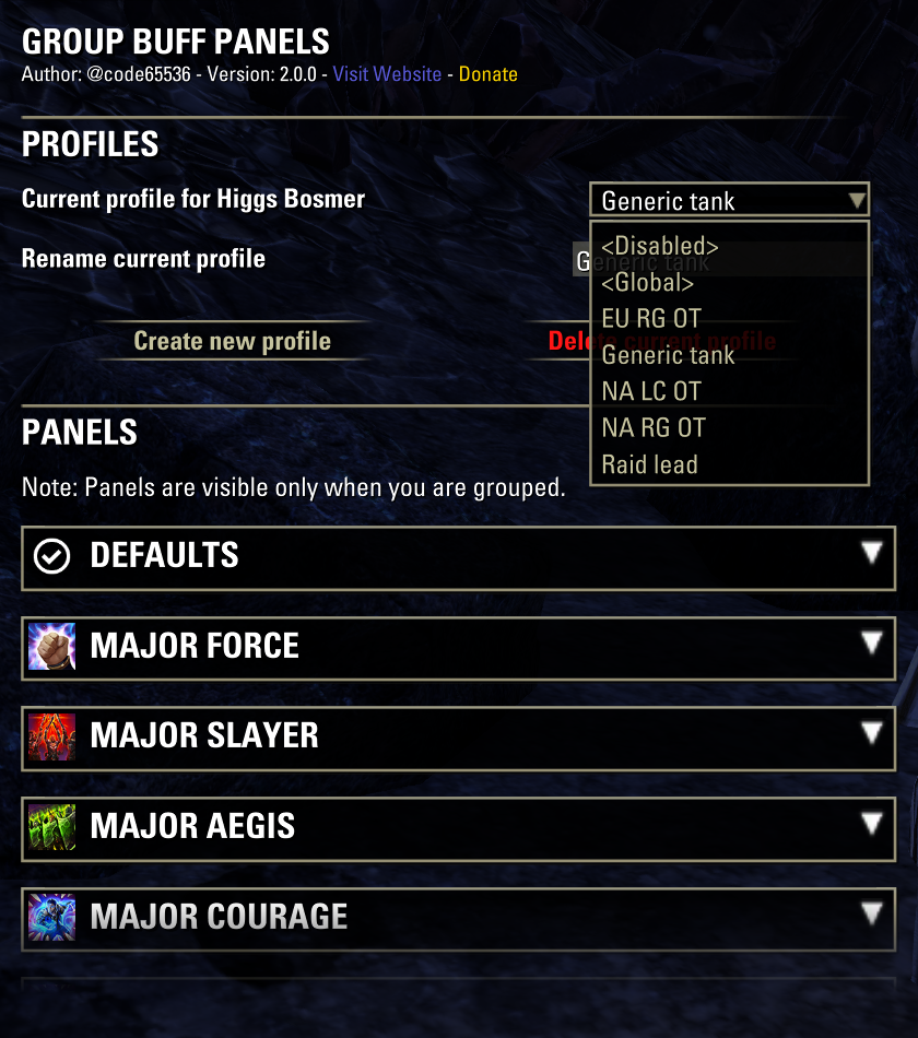 Group Buff Panels : Buff, Debuff, Spell : Elder Scrolls Online AddOns