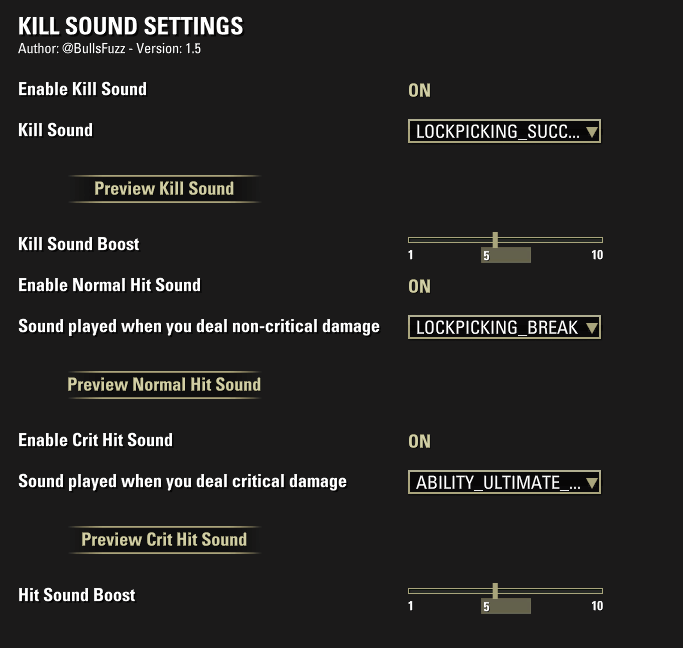 Kill Sound : Miscellaneous : Elder Scrolls Online AddOns